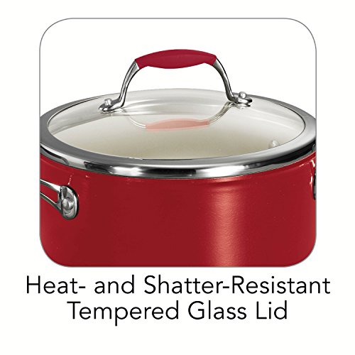 Tramontina Deluxe Covered Stock Pot, Ceramic 6-Quart, Metallic Red, 80110/065DS