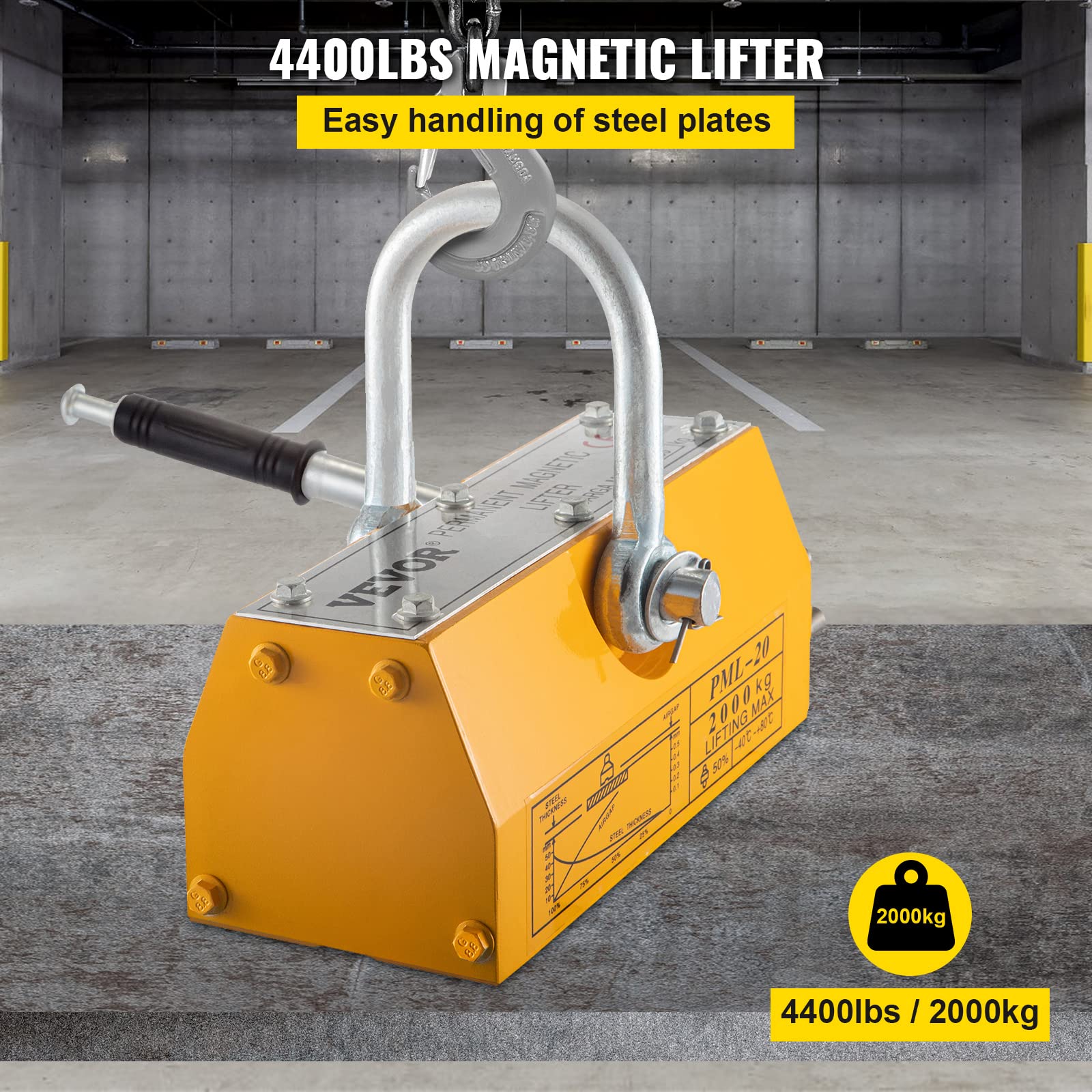 Mophorn Lifting Magnet with Release,4400 Lbs Pulling Force - Steel Magnetic Lifter,Neodymium - Permanent Lift Magnets,Heavy Duty - for Hoist, Shop Crane, Block, Board