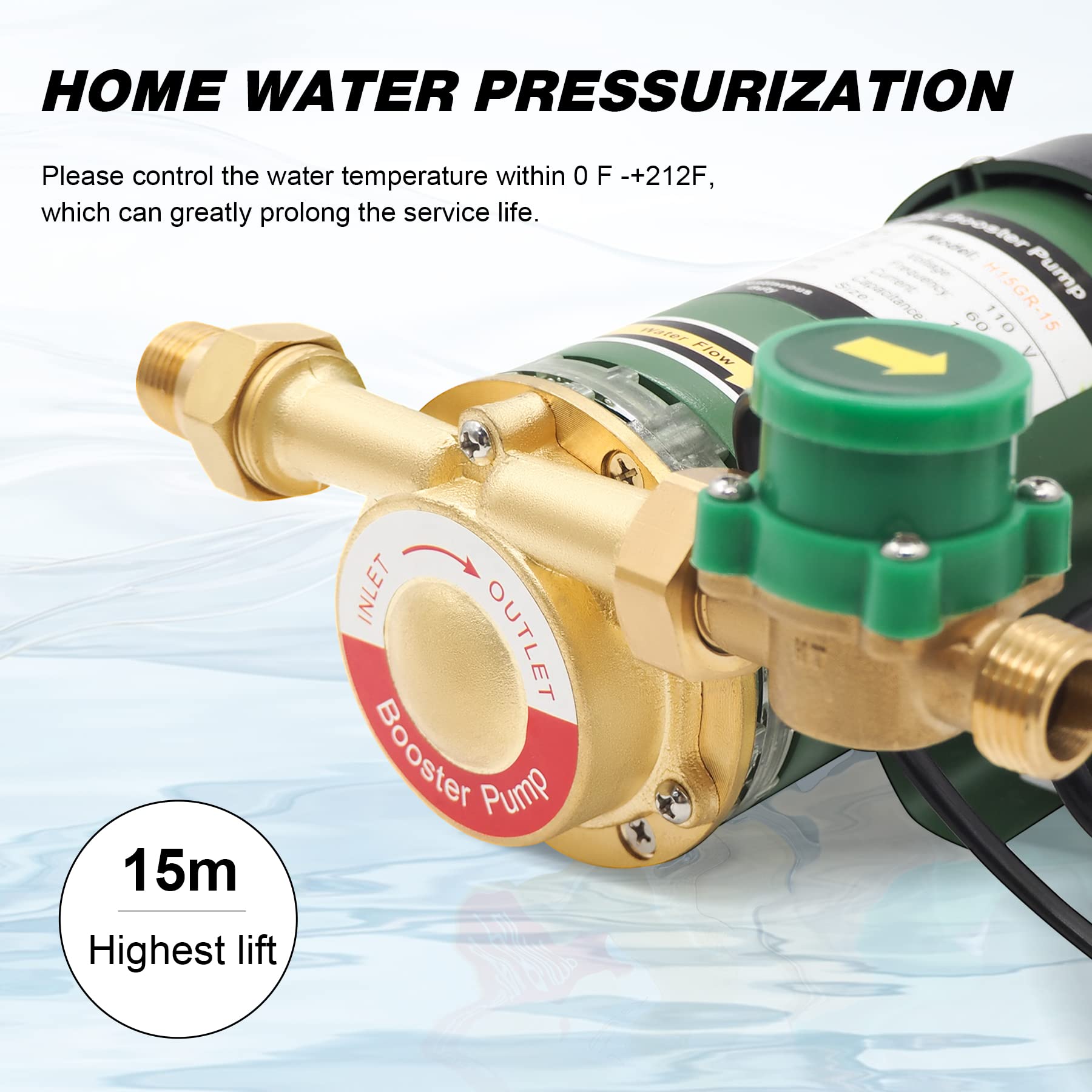 KOLERFLO 90W Water Pressure Booster Pump 115VAC,317 GPH,21.7 PSI Household Automatic Shower Booster Pump with Water Flow Switch for Home/Shower (H15GR-10)