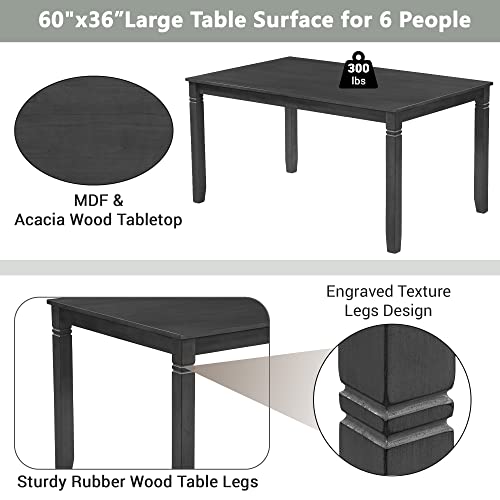Woanke Table & Chair 7 Piece Dining, Extendable 6 Upholstered Chairs, Breakfast Nook Table Set for Restaurant, Living Room, Kitchen Area, 3-Gray