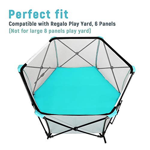 Minnebaby Hexagon Playpen Mat Compatible with Graco Traveler Playard & Regalo Play Yard, Self Inflating Playard Pad, Comfortable and Portable Playmat with Carrying Bag - Blue