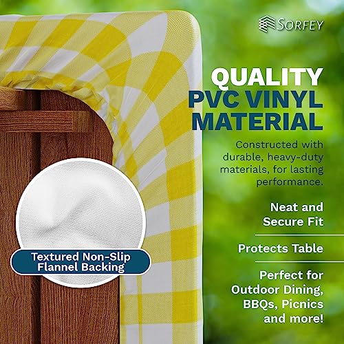 Picnic Table cover With Bench Covers -Fitted With Elastic, Vinyl With Flannel Back, Fits For Table 28"x 72" Rectangle,Water Proof, Checked Black Design, by SORFEY