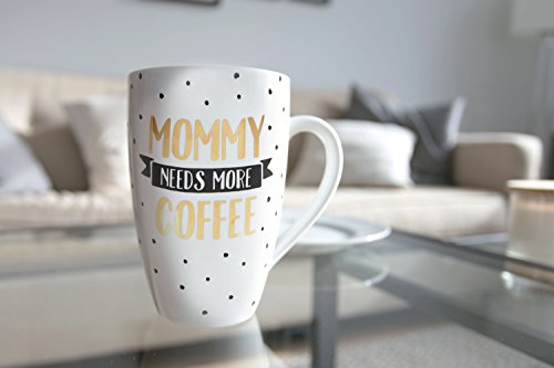 Pearhead Parent Coffee Mug, Mommy Needs More Coffee Whimsical Mug, Mother’s Day Accessory for New Moms and Expecting Mothers, Polka Dot, 22oz