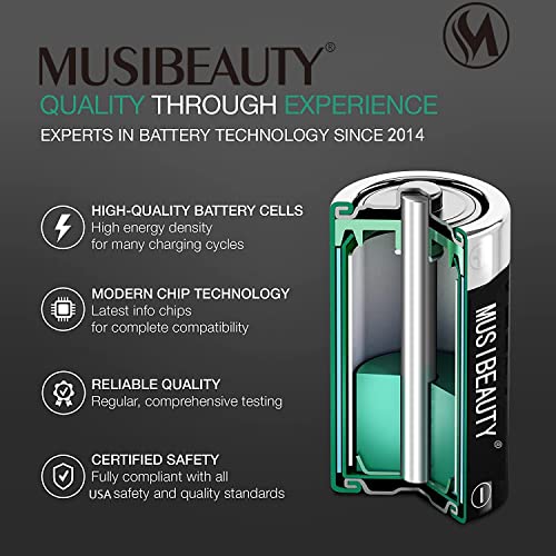 MUSIBEAUTY Universal 18650 Charger Battery with Rechargeable Battery 3.7V 3400mAh (4 Pack) for Doorbells, Flashlights, Headlamps, Cameras, Toys, and Remote Controls