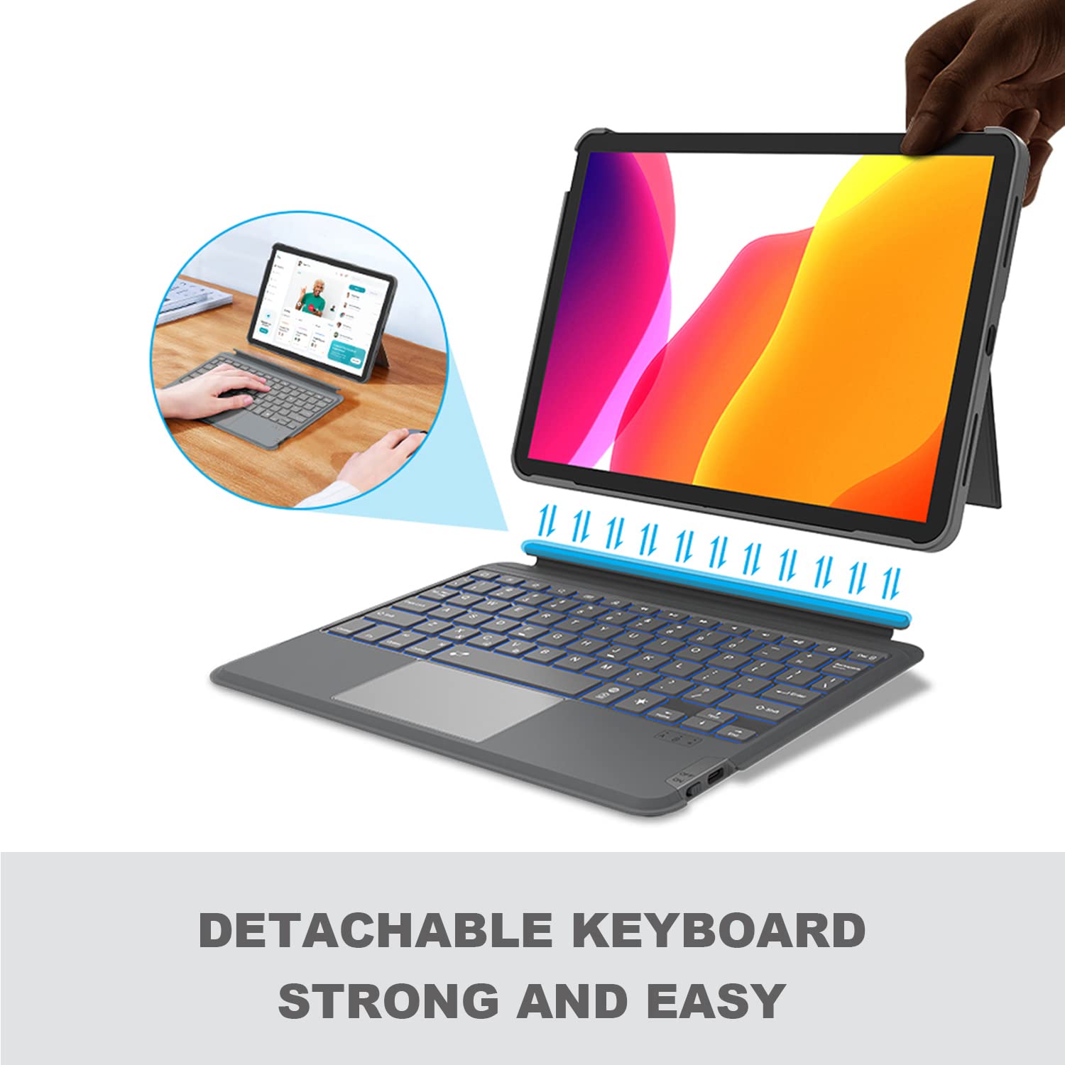 WIWU iPad Pro 11 Inch Case with Keyboard(2022 4th-2018 1st Gen), iPad Air 5th/4th Gen, iPad Pro Keyboard Case with Trackpad, Detachable Wireless Keyboard for iPad Pro 11 Inch