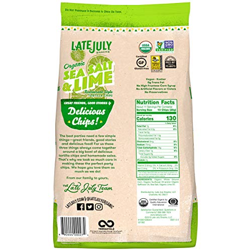 LATE JULY Snacks Restaurant Style Sea Salt & Lime Tortilla Chips, 11 oz. Bag