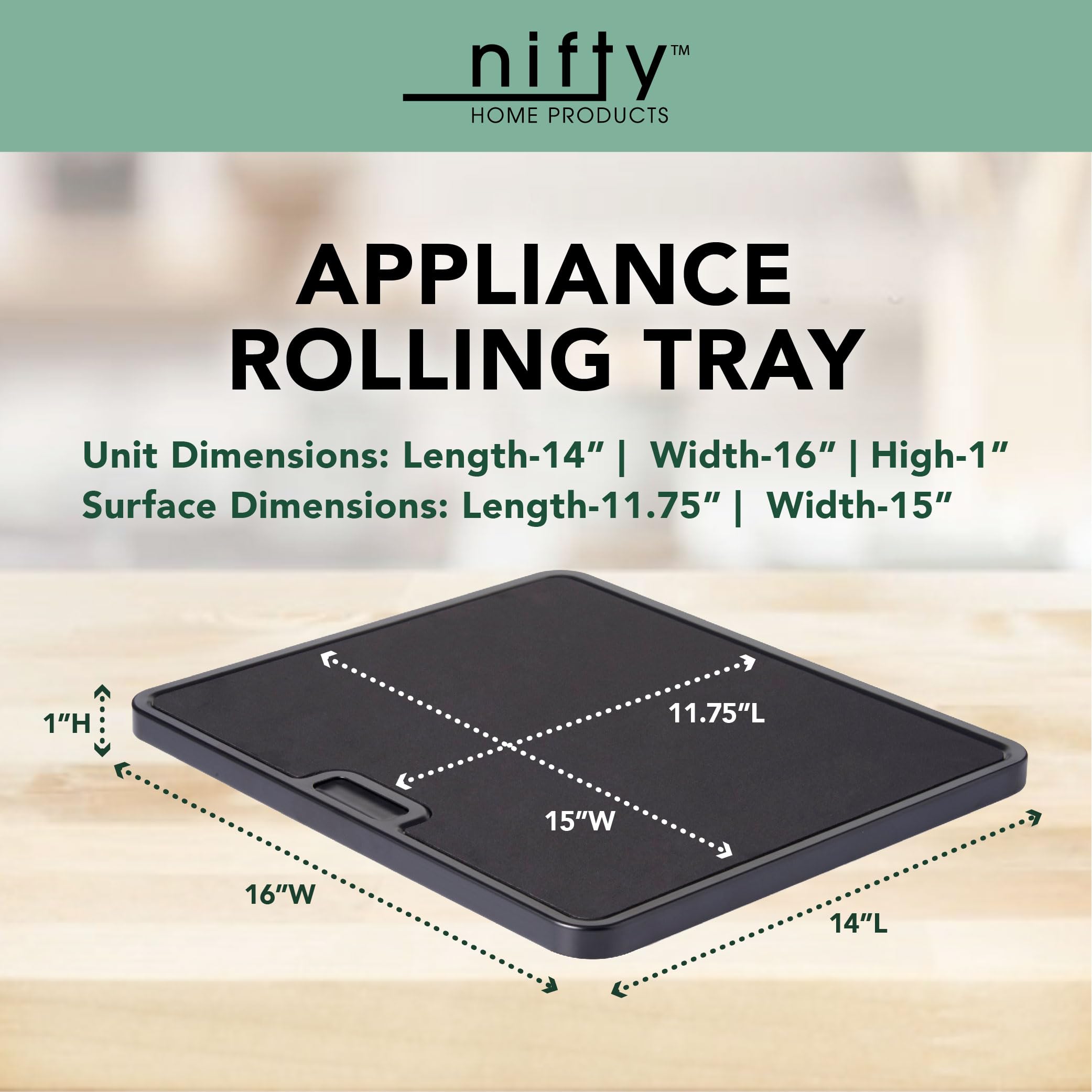 Nifty Large Appliance Rolling Tray, Black β Kitchen Caddy Sliding Tray, Integrated Rolling System, Non-Slip Pad Top, Sliding Tray for Coffee Maker, Stand Mixer, Blender, Toaster
