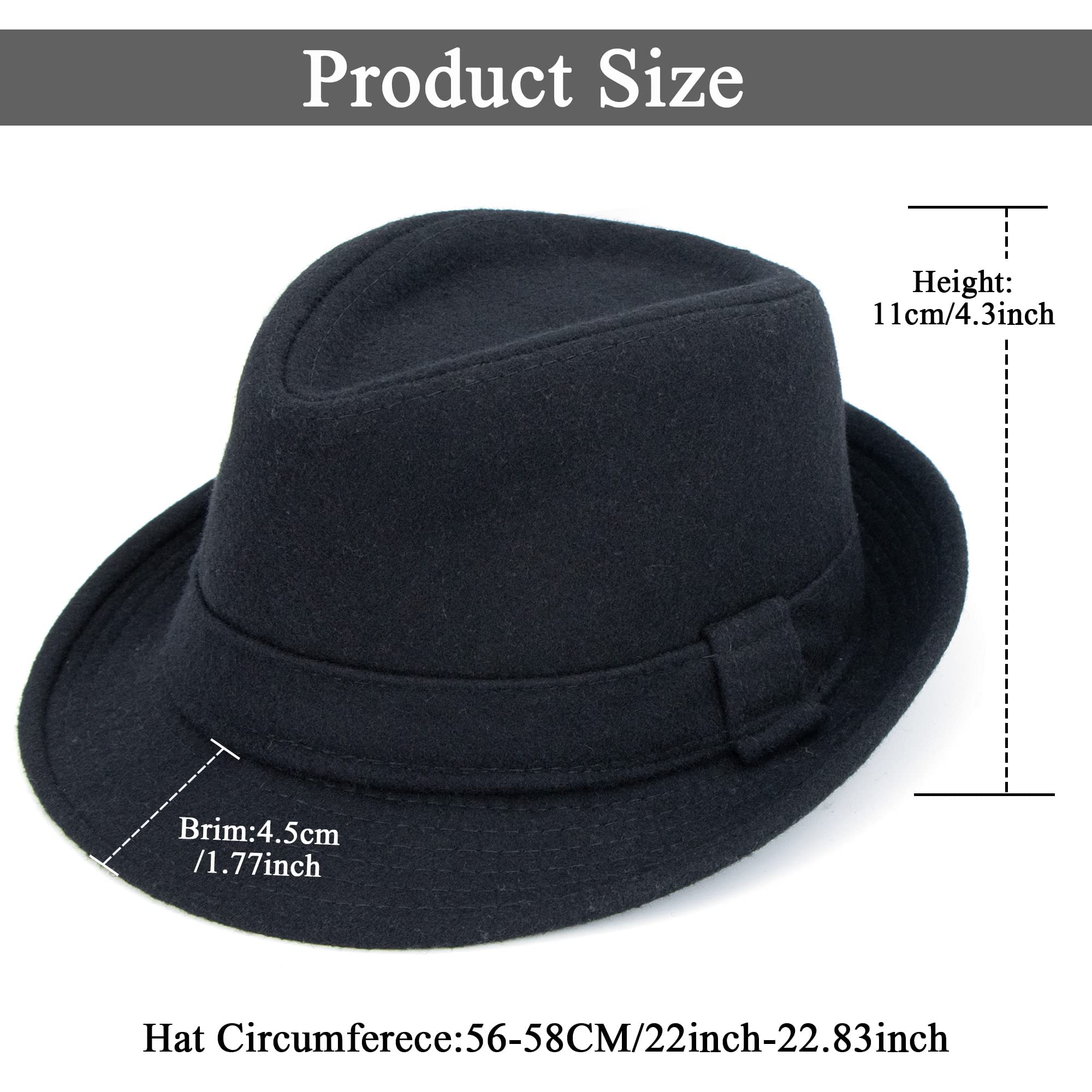 Unisex Classic Manhattan Fedora Hat Women Timelessly Felt Short Brim Gangster Trilby Hat for Men(Size:M)