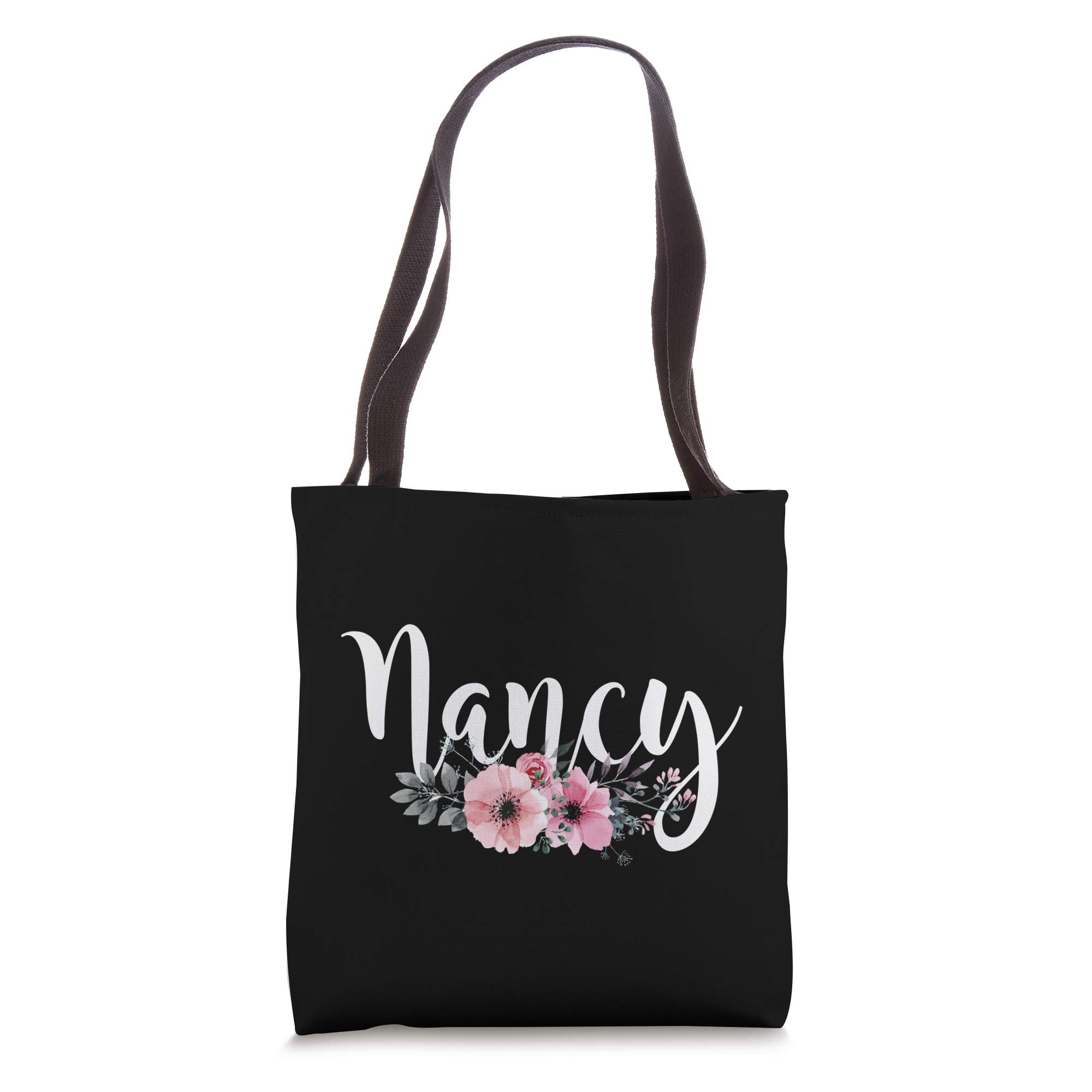 Nancy Name Personalized Floral Pink Black Women Girls Gift Tote Bag