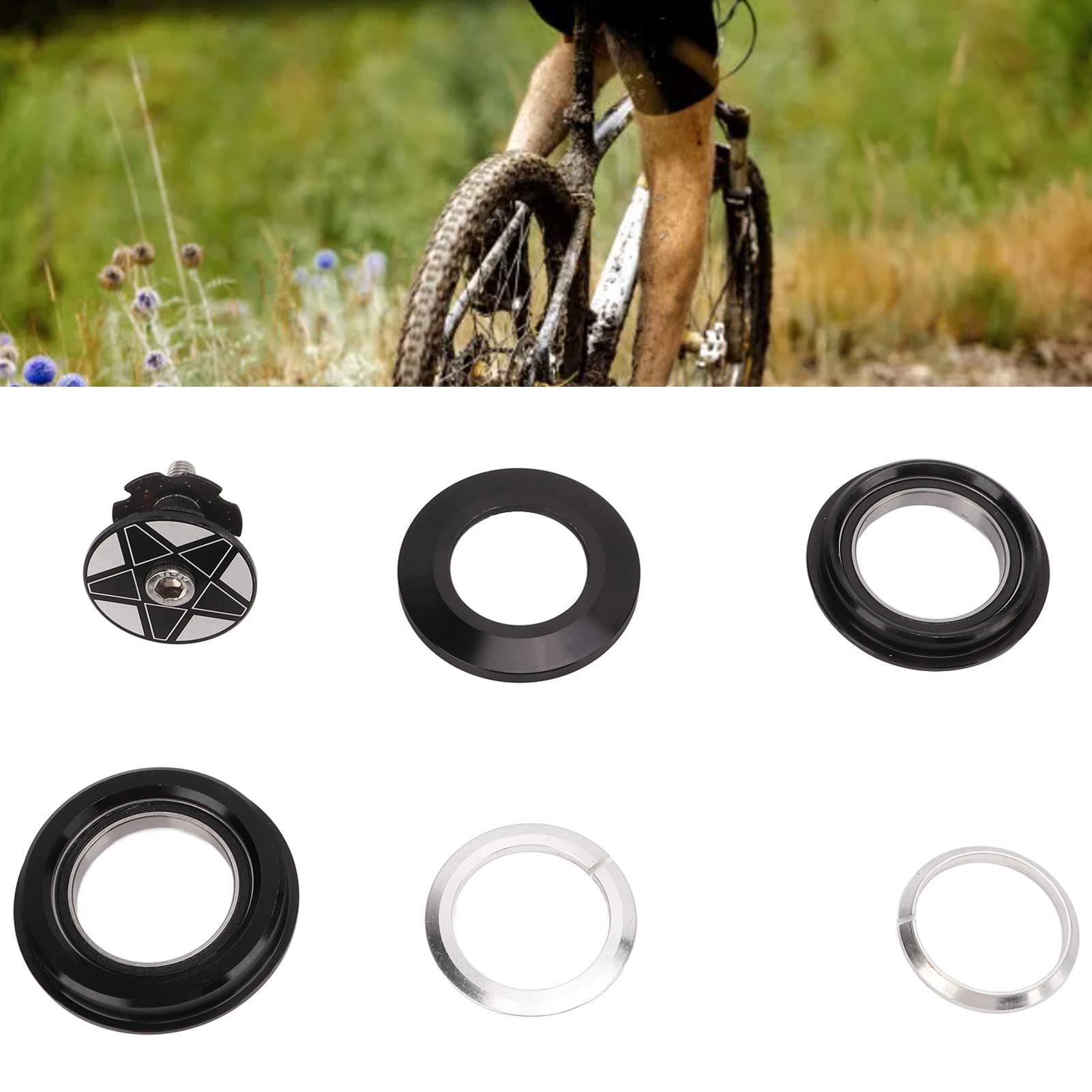 Raguso Headset Bearing Bowl Group, Labor Saving Road Bike Headset Bearing Unobstructed CNC Process Dustproof Aluminum Alloy for Bicycle