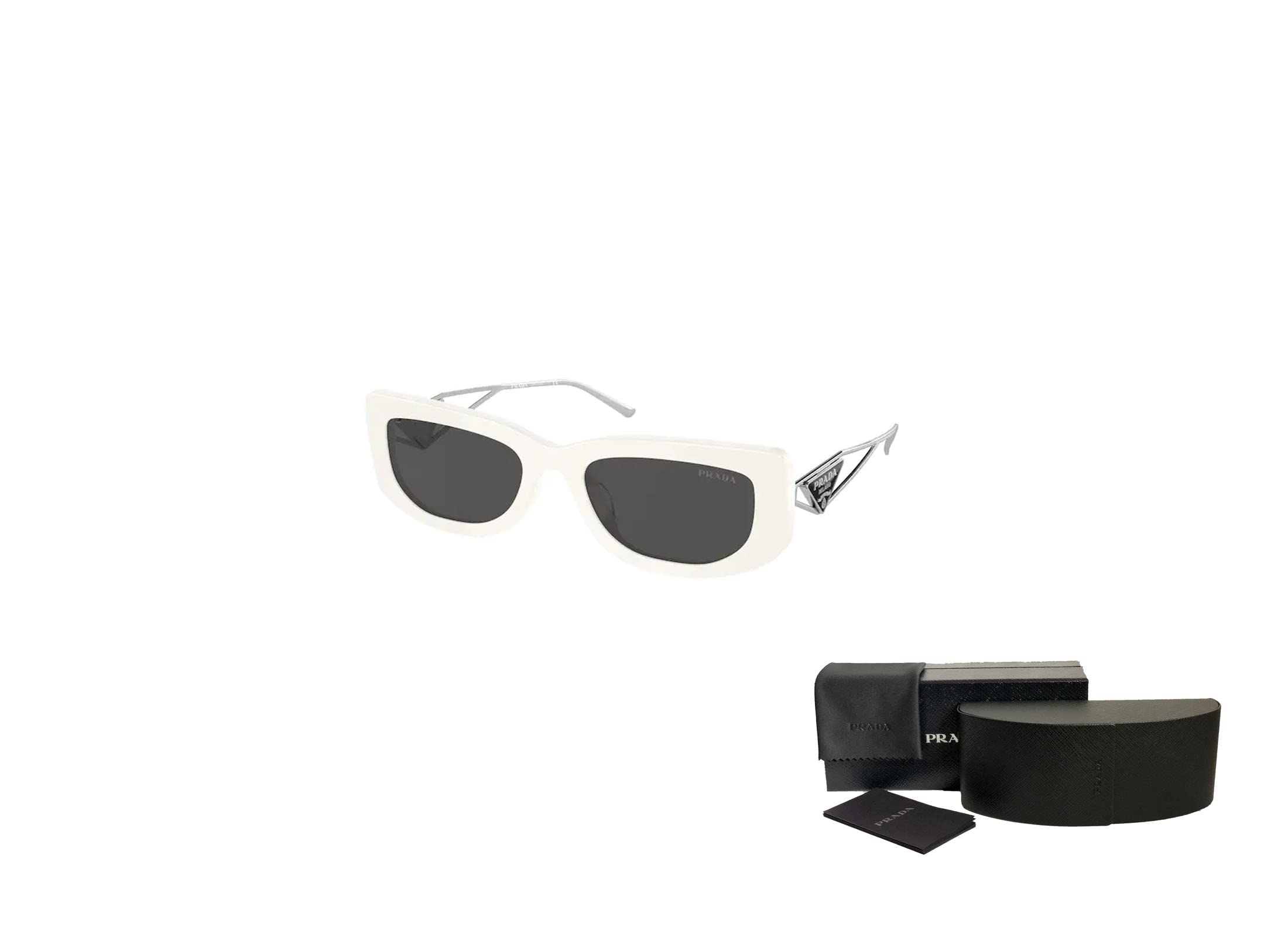 Prada PR14YS 1425S0 53MM Talc/Dark Grey Rectangular Sunglasses for Women + BUNDLE with Designer iWear Eyewear Kit