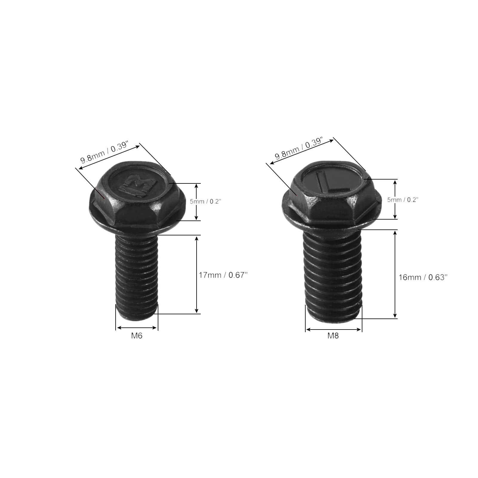 uxcell M6x17mm M8x16mm Hex Flange Bolts Left Hand Thread 8.8 Grade Carbon Steel 8pcs