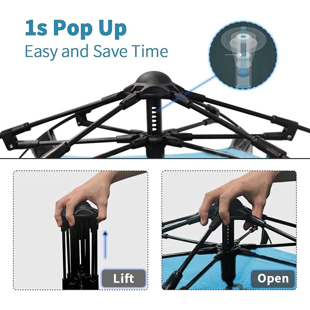 Napfox Instant Pop Up Tent Camping Tent 2/3 Person Size Automatic Setup Portable Durable Tent Waterproof Windproof Rooftop Tents with Rooms for Outdoor Camping Hiking Mountaineering (Blue)