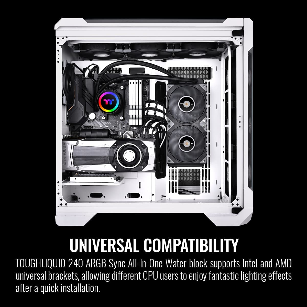 Thermaltake TOUGHLIQUID 240 ARGB Motherboard Sync All-in-One Liquid CPU Cooler, AMD (AM5/AM4) / Intel (LGA 1700/1200), 240mm High Efficiency Radiator CL-W319-PL12BL-B