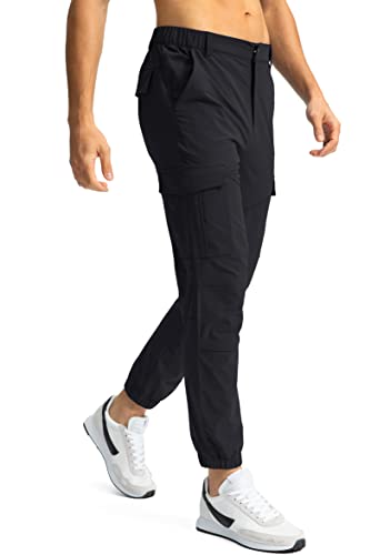 Pinkbomb Men's Hiking Cargo Pants with 7 Pockets Slim Fit Stretch Joggers Golf Cargo Work Pants for Men(Black, X-Large)