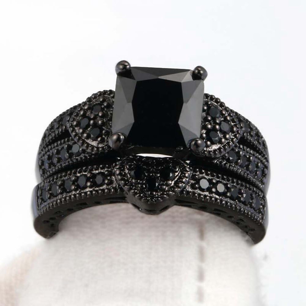 LOVERSRING Couple Ring Bridal Set His Hers Black Stainless Steel 10k Black Wedding Ring Band Set