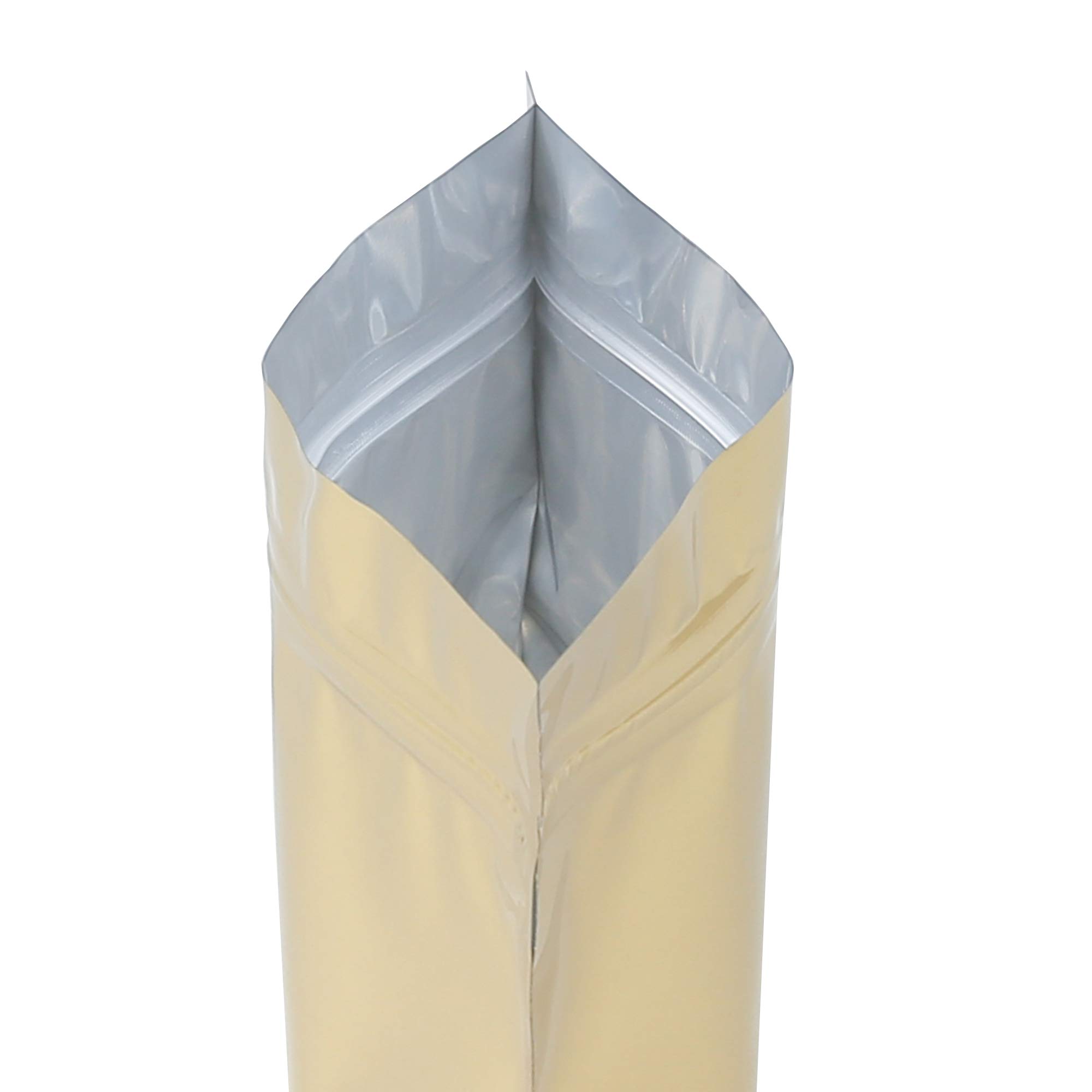 QQ Studio Pack of 100 Double-Sided Glossy Wide Mouth Smell Proof Stand Up Resealable Pouch Bags (Glossy Gold, 6.5x5" (3oz))