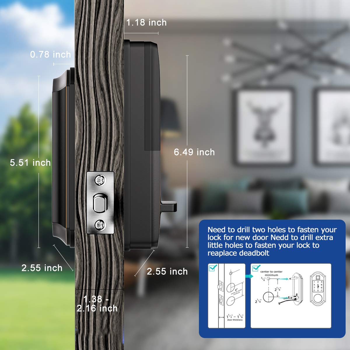 Narpult Smart Door Lock, Fingerprint Electronic Deadbolt Door Lock, Keyless Entry Door Lock Featuring Auto-Locking, Smart Door Lock for APP/FOBS/Biometric/Codes/Keys, Works with Alexa - ORB Bronze