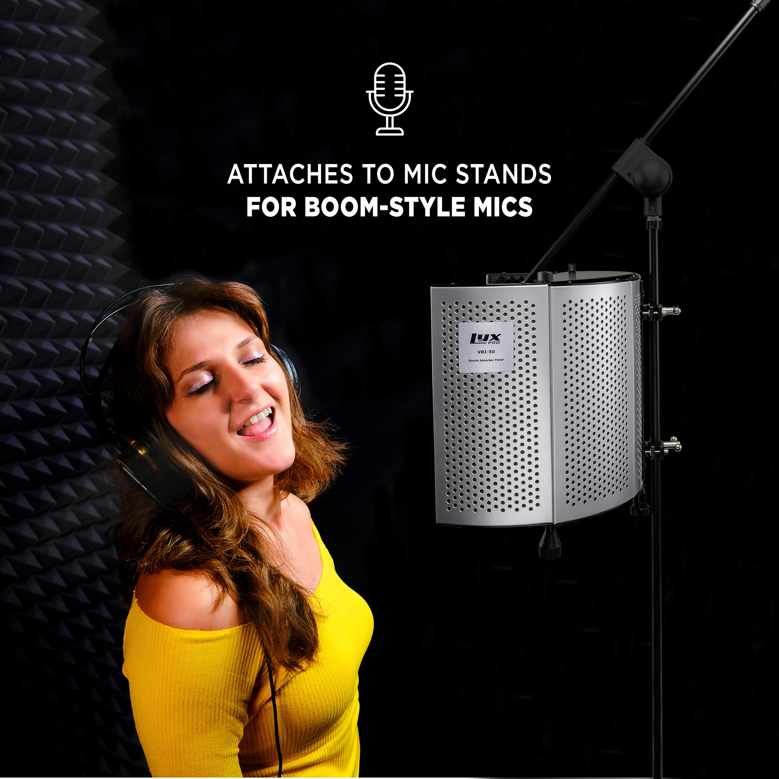 LyxPro Sound Absorbing Acoustic EVA Foam Isolation Portable Microphone Shield, Vocal Recording Panel, Four Side Enclosed High Performance, Collapsible - Stand Mountable - VRI-50