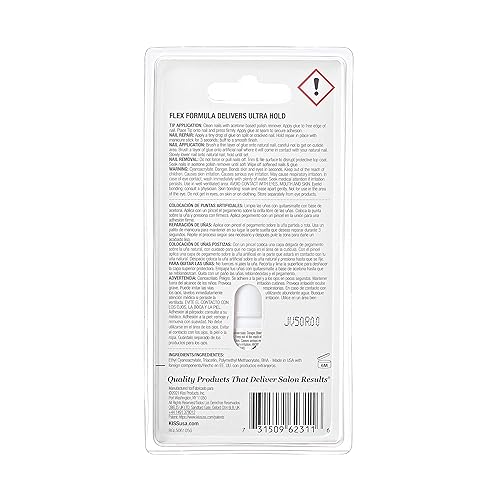 KISS PowerFlex Brush-On Nail Glue for Press On Nails, Ultra Hold Flex Formula Nail Adhesive, includes One Bottle 5g (0.17 oz.) with Twist-Off Cap & Brush Applicator