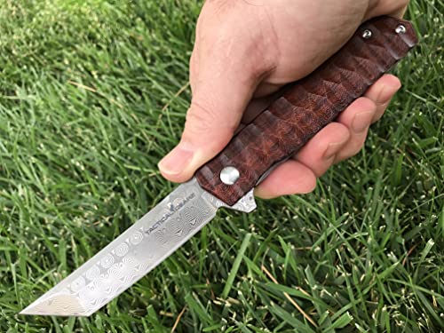 TACTICAL GEARZ Damascus Pocket Folding Knife! Rosewood Handle, Damascus Blade w/67 Layers & a VG10 Core! (Rogue XT)