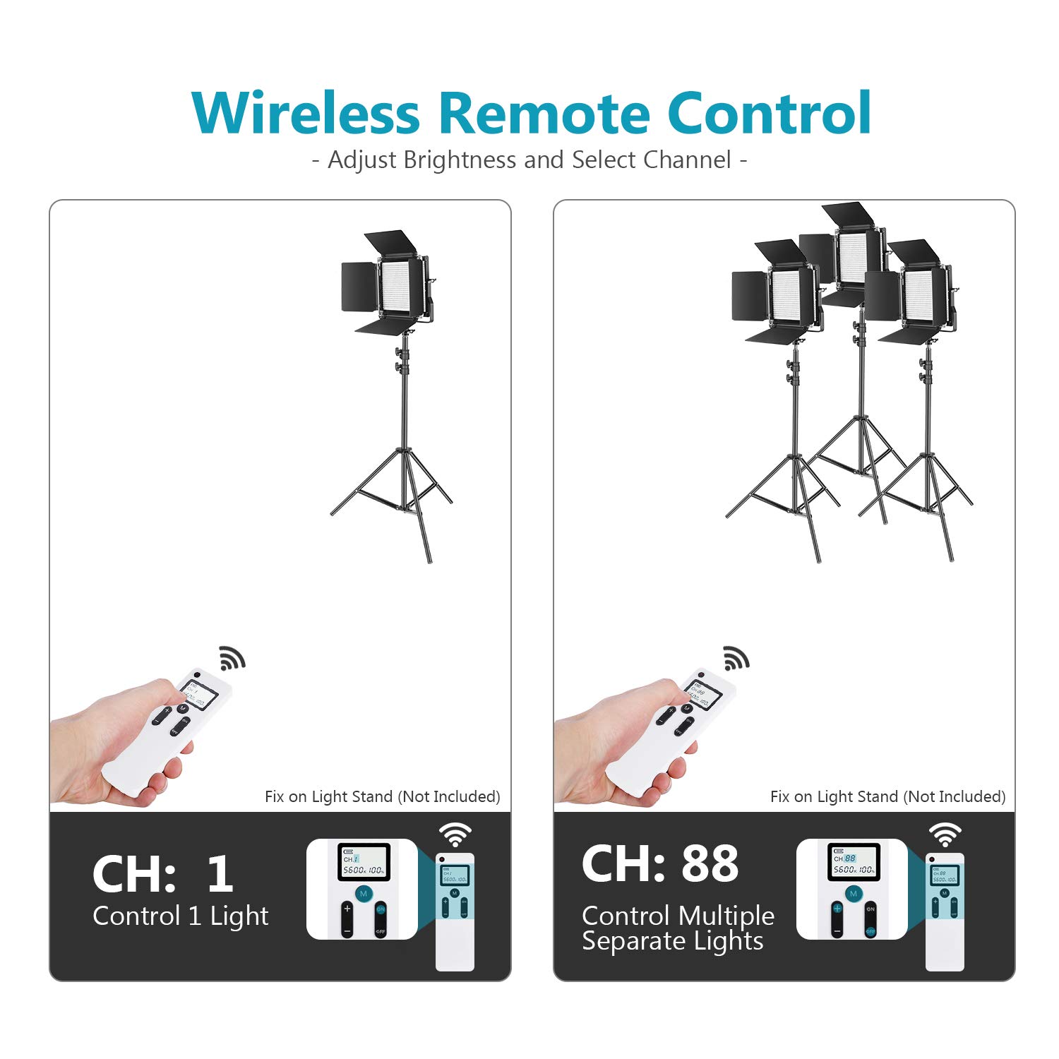 Neewer 2 Packs Advanced 2.4G 660 LED Video Light Photography Lighting Kit with Bag, Dimmable Bi-Color LED Panel with 2.4G Wireless Remote, LCD Screen and Light Stand for Portrait Product Photography