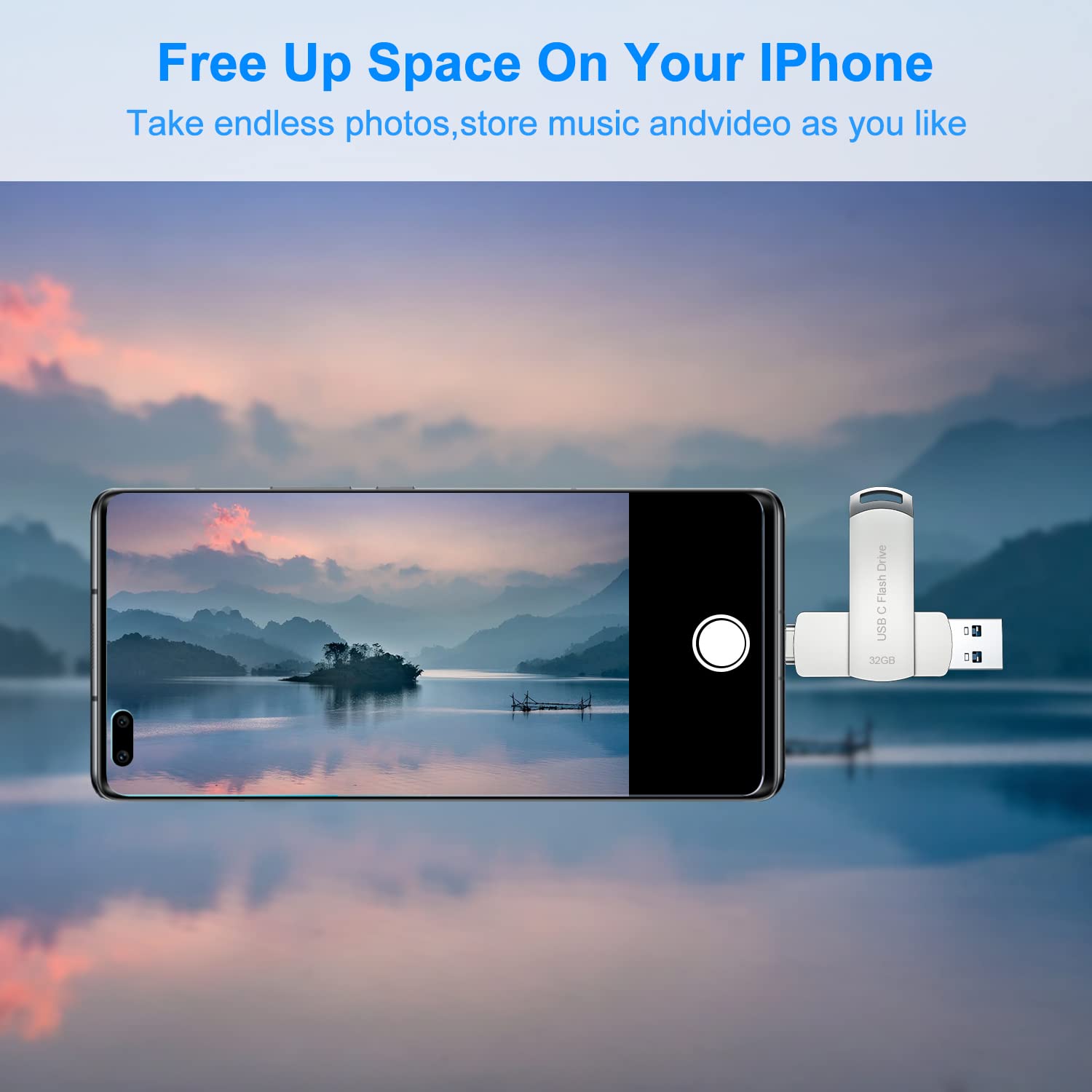 USB Flash Drive 32GB for USB C Thumb Drive Android Phone Photo Stick External Data Storage Memory Stick Compatible Android Phone MacBook USB C and Computer Silver 32G