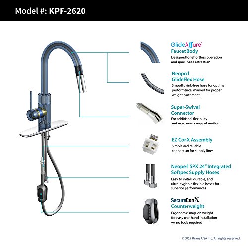 Kraus KHU32-2620-41CH 31 ½ Inch Chrome Combo with Pax Zero-Radius Handmade Undermount Bowl 16 Gauge Stainless Steel Sink and Oletto Single Handle Pull Down Kitchen Faucet with Soap Dispenser