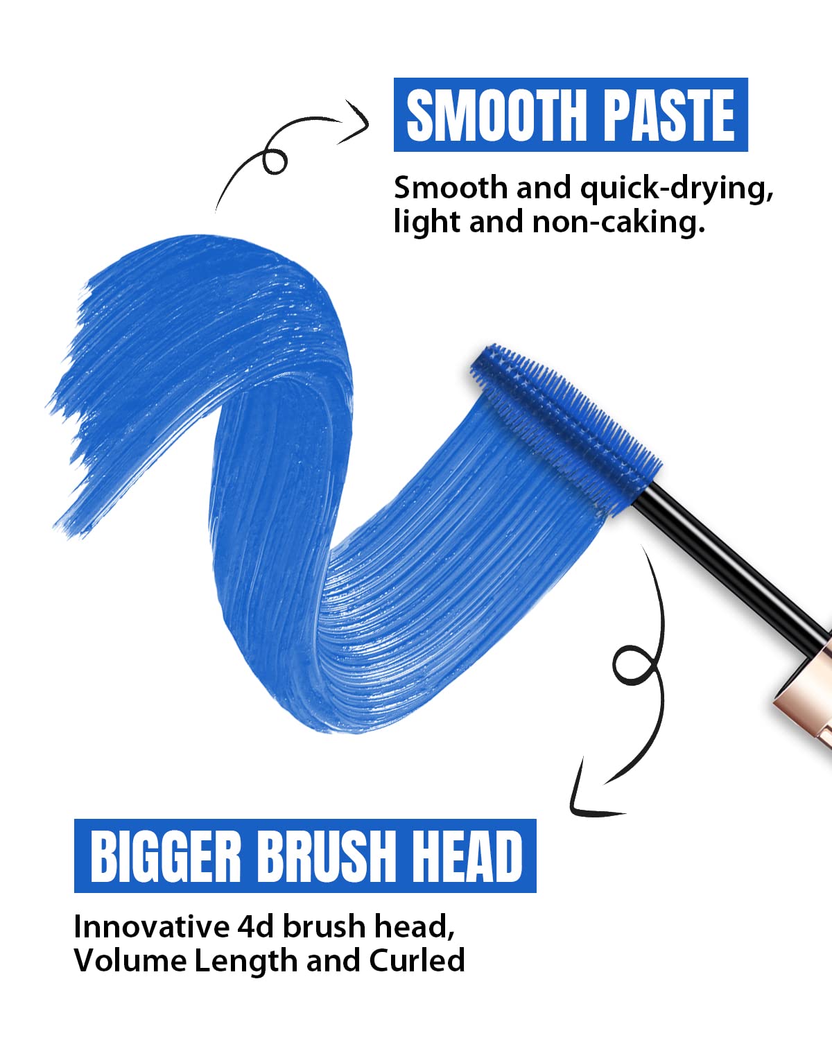 Naseny Waterproof Blue Mascara Volume And Length,5D Silk Fiber Lengthening Thickening,Clear Eyebrow Gel Keep Brows Stay In Place,Brow Freeze Goes a Long Way Creat Full Voluminous Party Eye Makeup