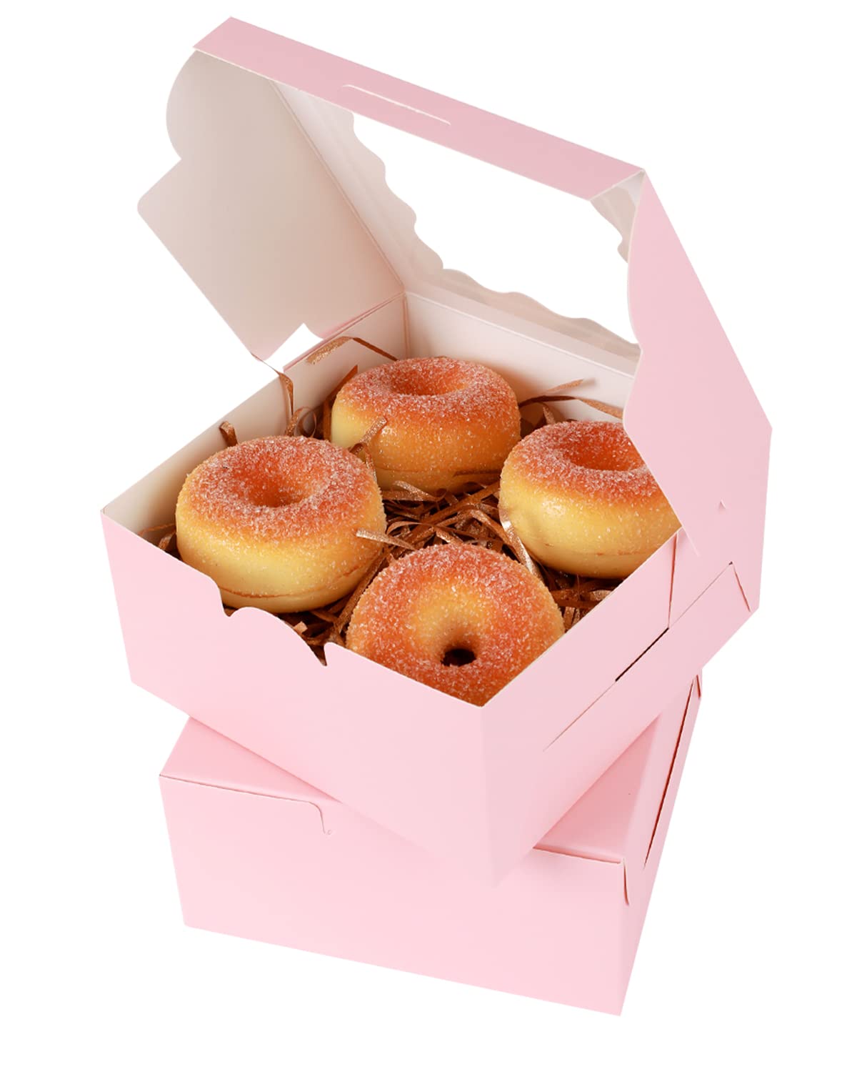 qiqee Pink Bakery Box with Window 60packs 6x6x3 Pink Cookie Boxes Pastry Box for Wedding Favor Birthday & Party
