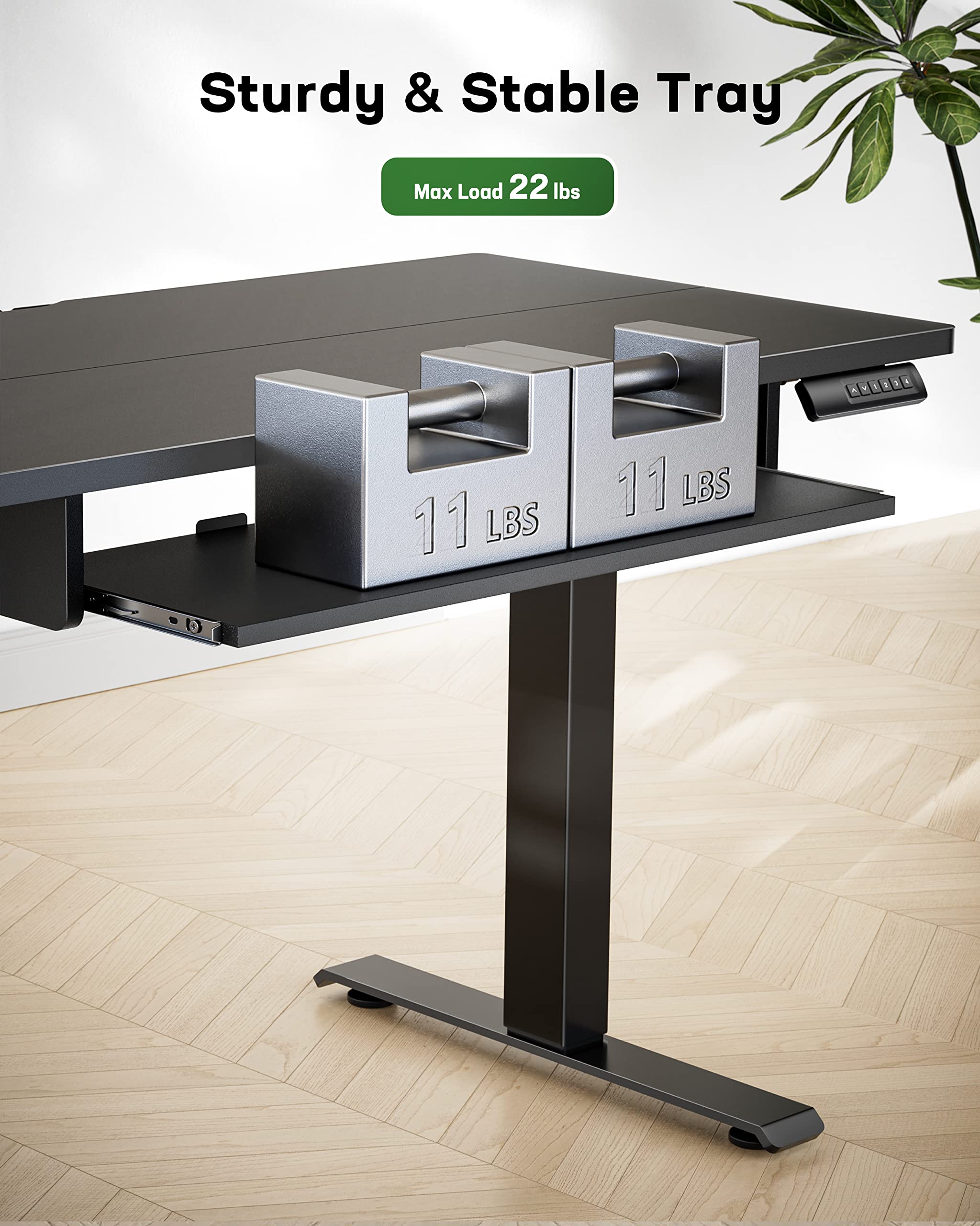 Marsail Standing Desk Adjustable Height with Extra Large Keyboard Tray, 55" Electic Adjustable Desk with 4 Memory Presets Cable Management 2 Storage Hooks, Sit Stand Up Desk for Home Office