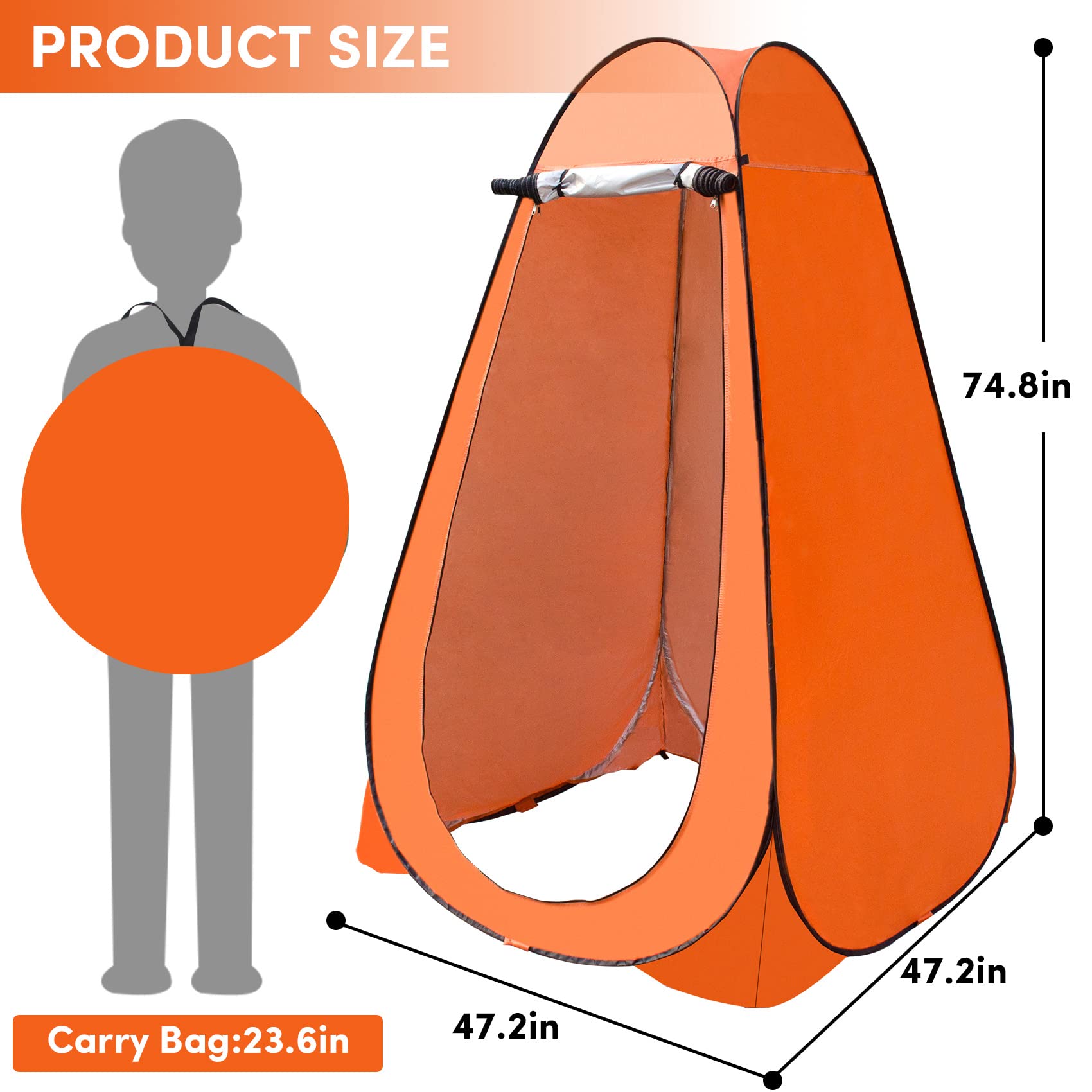 Pop Up Shower Tent Changing Tent with 2 Windows Camping Shower Tent Privacy Tent for Portable Toilet Outdoor Portable Dressing Room, Waterproof Orange/UPF 50+