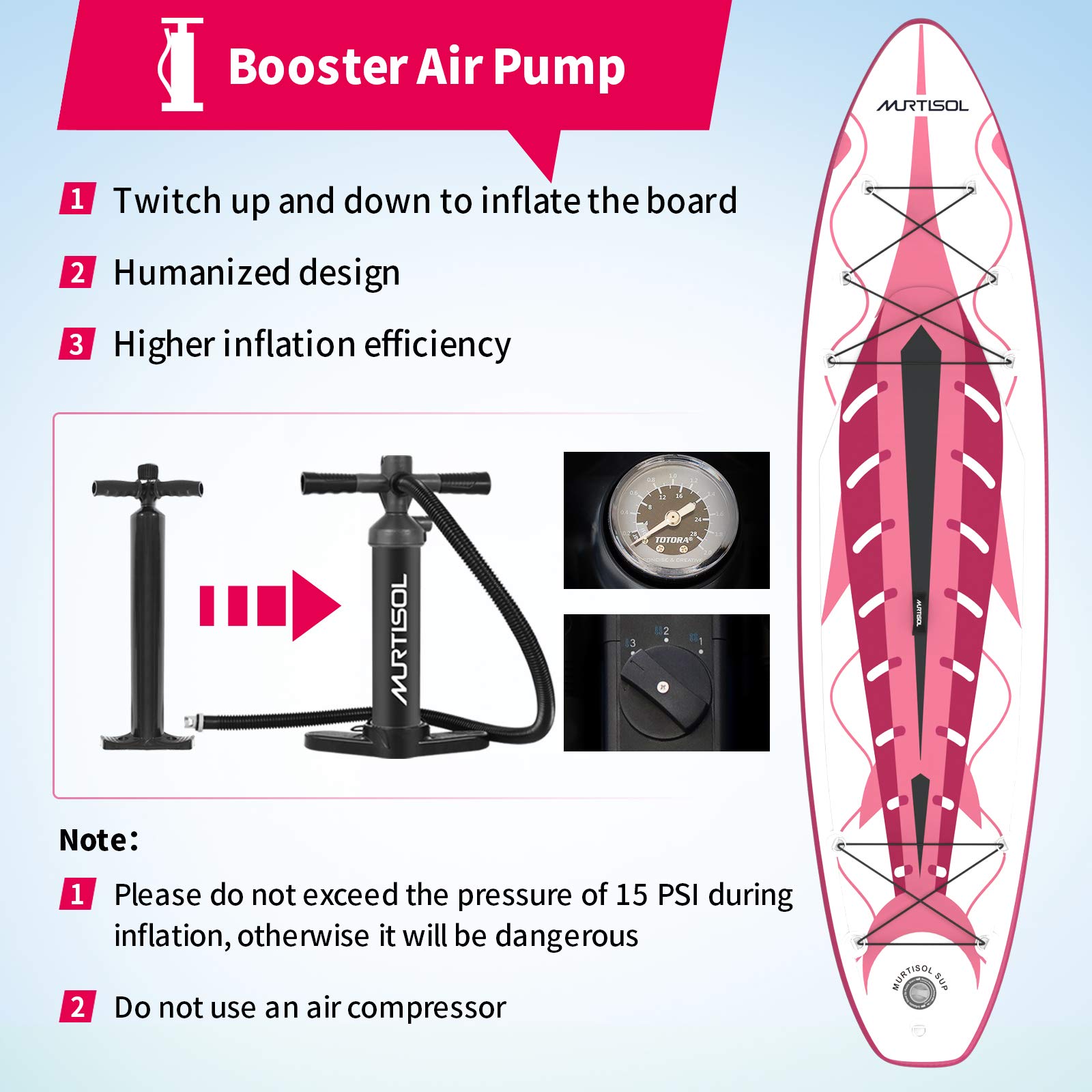 Murtisol 11'32" 6” Inflatable Stand Up Paddle Board with Premium SUP Accessories, Bottom Fin for Paddling, Leash and Hand Pump Non-Slip Deck Standing Board with 2 Waterproof Bags,Pink