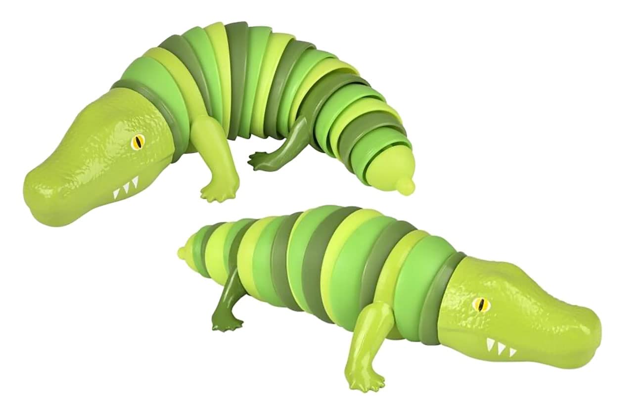 Set of 2 Alligator Wiggle - Gator Crocodile Reptile Large Articulated Jointed Moving Slug Toy - Unique