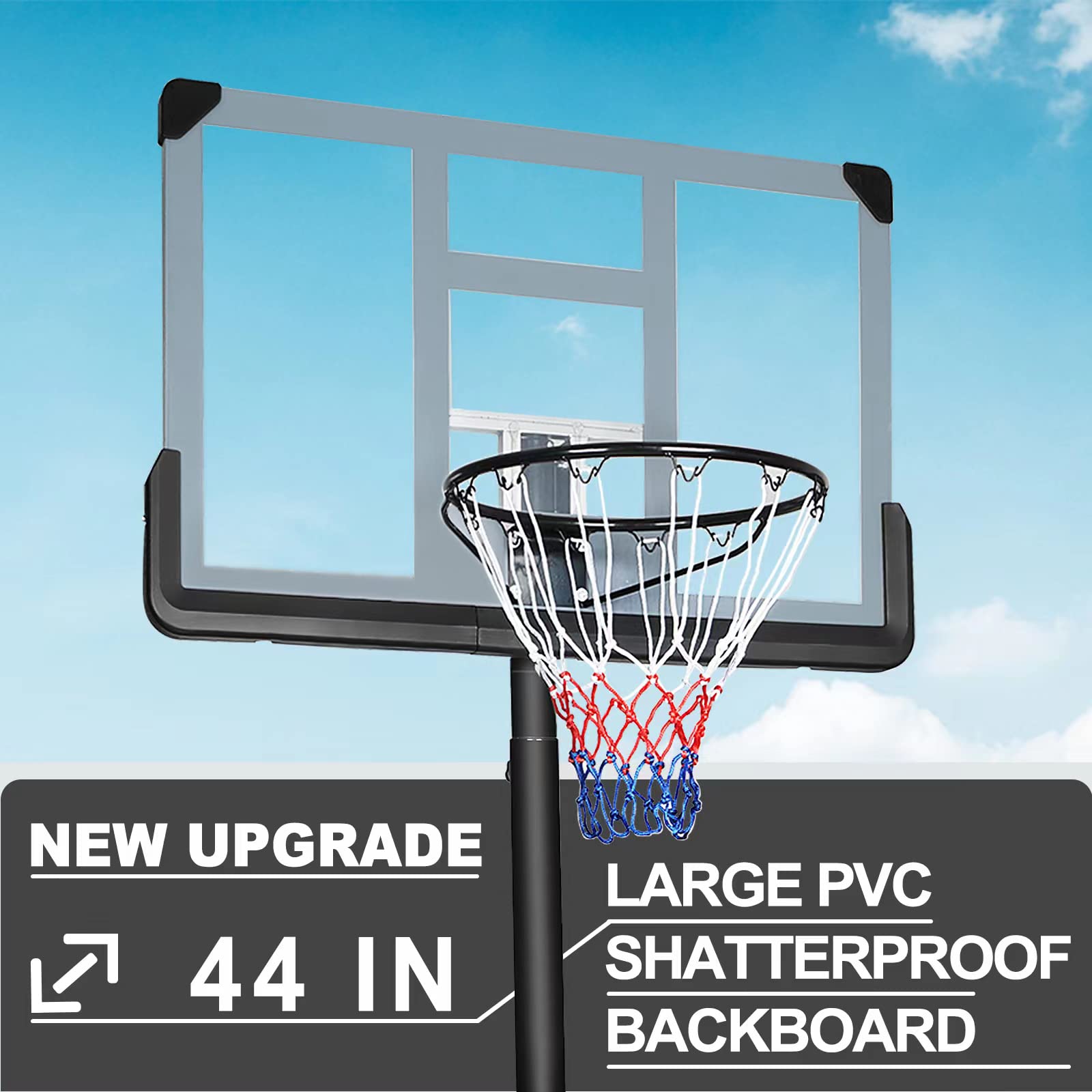Rakon Teenagers Height Adjustable 6.5-10'Basket 44 "Backboard Portable Basket System for Indoor and Outdoor use