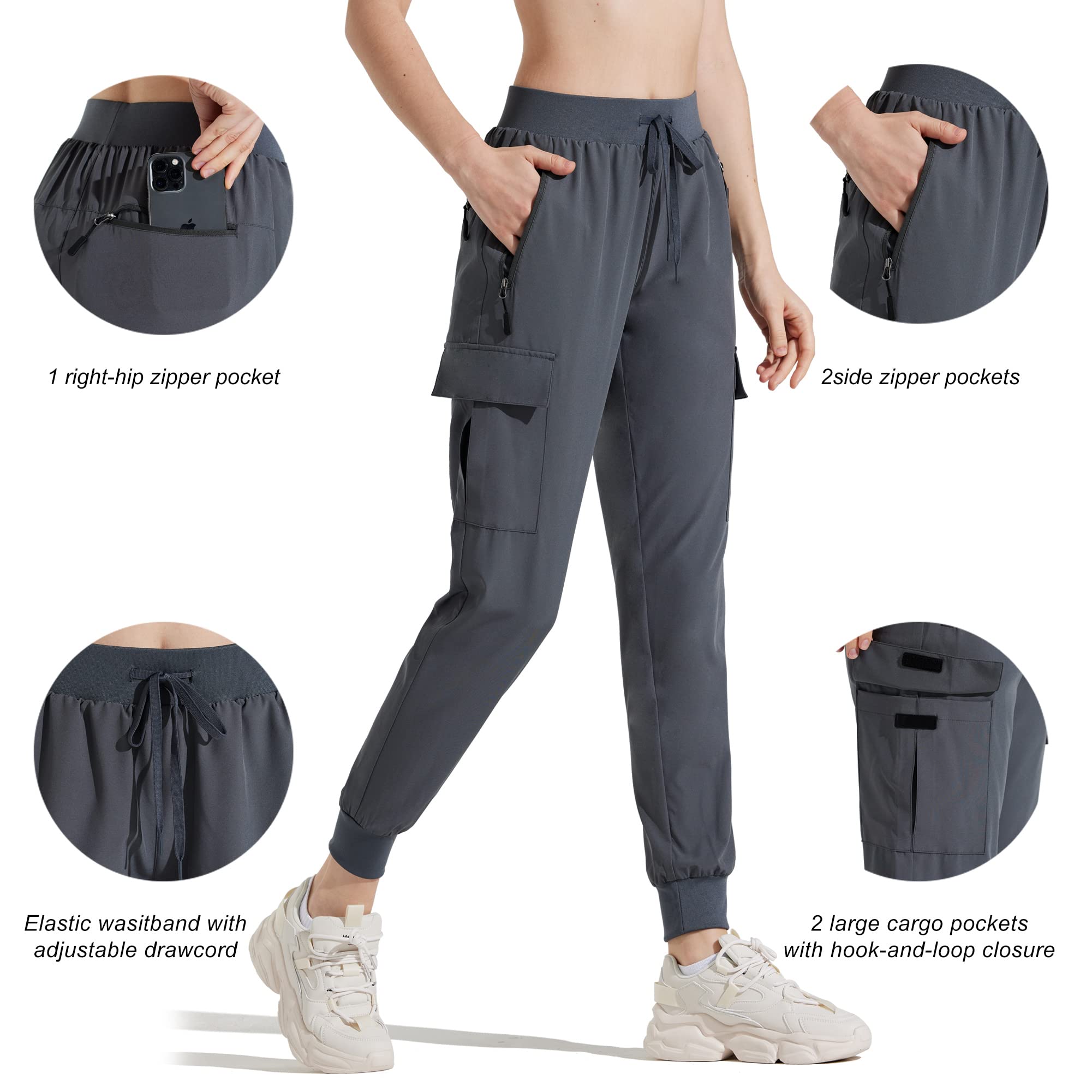 M MAROAUT Women's Hiking Pants Athletic Cargo Joggers with Zipper Pockets