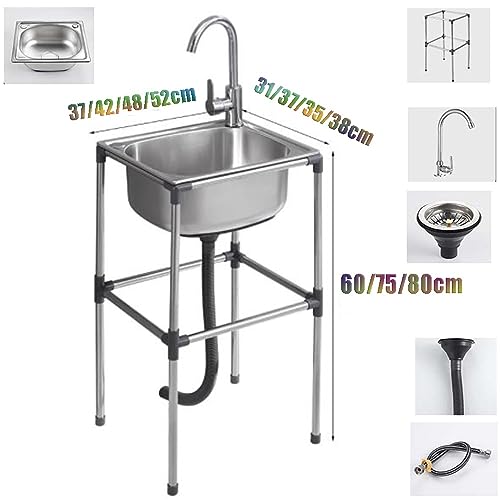 JWW Simple Kitchen Sink, 15×12×31in, Single Bowl Sink Set, Free Standing Cleaning Table for Restaurant Kitchen Home Laundry Bar (Color : Single Cold, Size : 37x31x75cm)