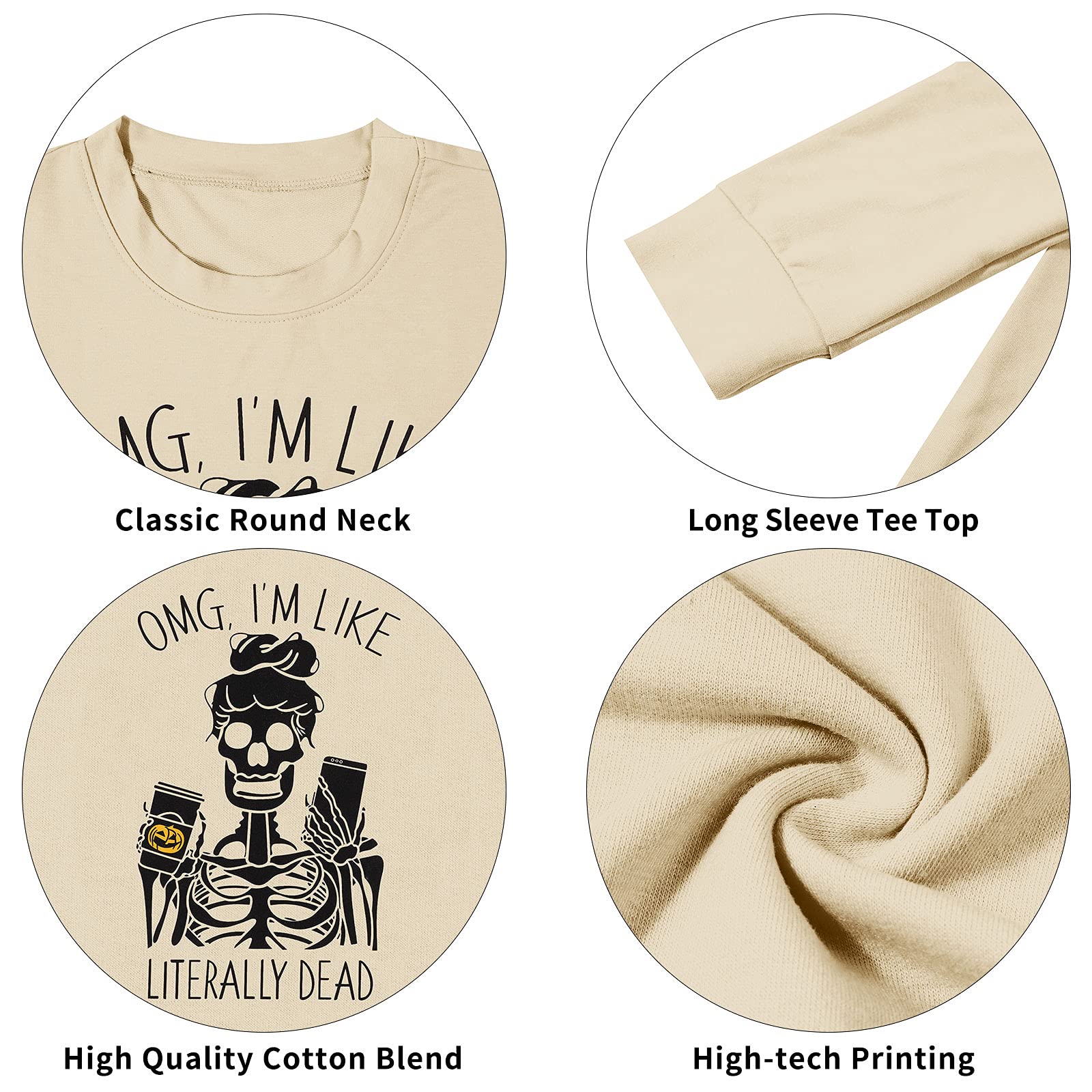 MOUSYA Halloween Skeleton Sweatshirt Women Skull Shirt Funny Coffee Skeleton Hoodie Fall Long Sleeve Pullover Tops