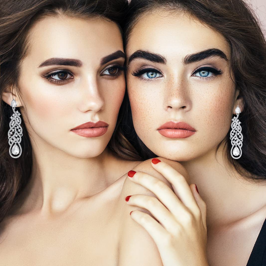 Silver Gold Wedding Earrings for Brides Women Crystal Rhinestone Beaded Emerald Cut Chandelier Earrings Infinity Dangle Earrings for Prom Party Style G