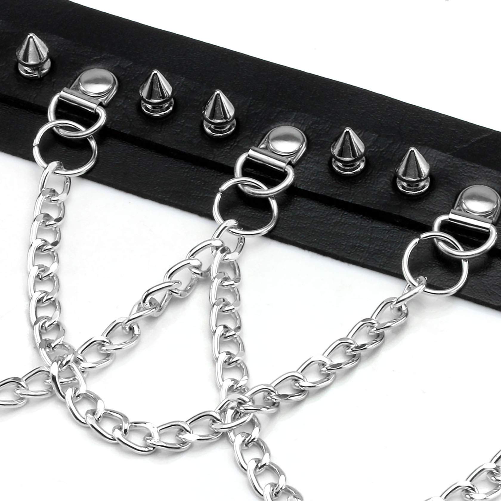 Manfnee Punk Goth Rock Collar for Women Men Leather Spike Chain Vintage Necklace Adjustable Black