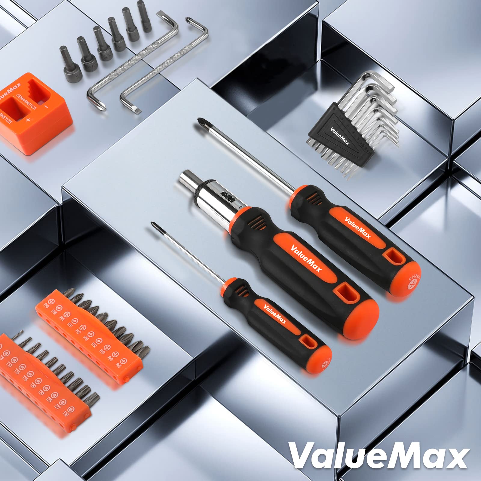 ValueMax 126PC Magnetic Screwdriver Set with Plastic Racking Organizer, Magnetizer Demagnetizer, DIY Tools & Equipment for Men Women Mechanic, Herramientas Tool Bit Kit Home Improvement Gift