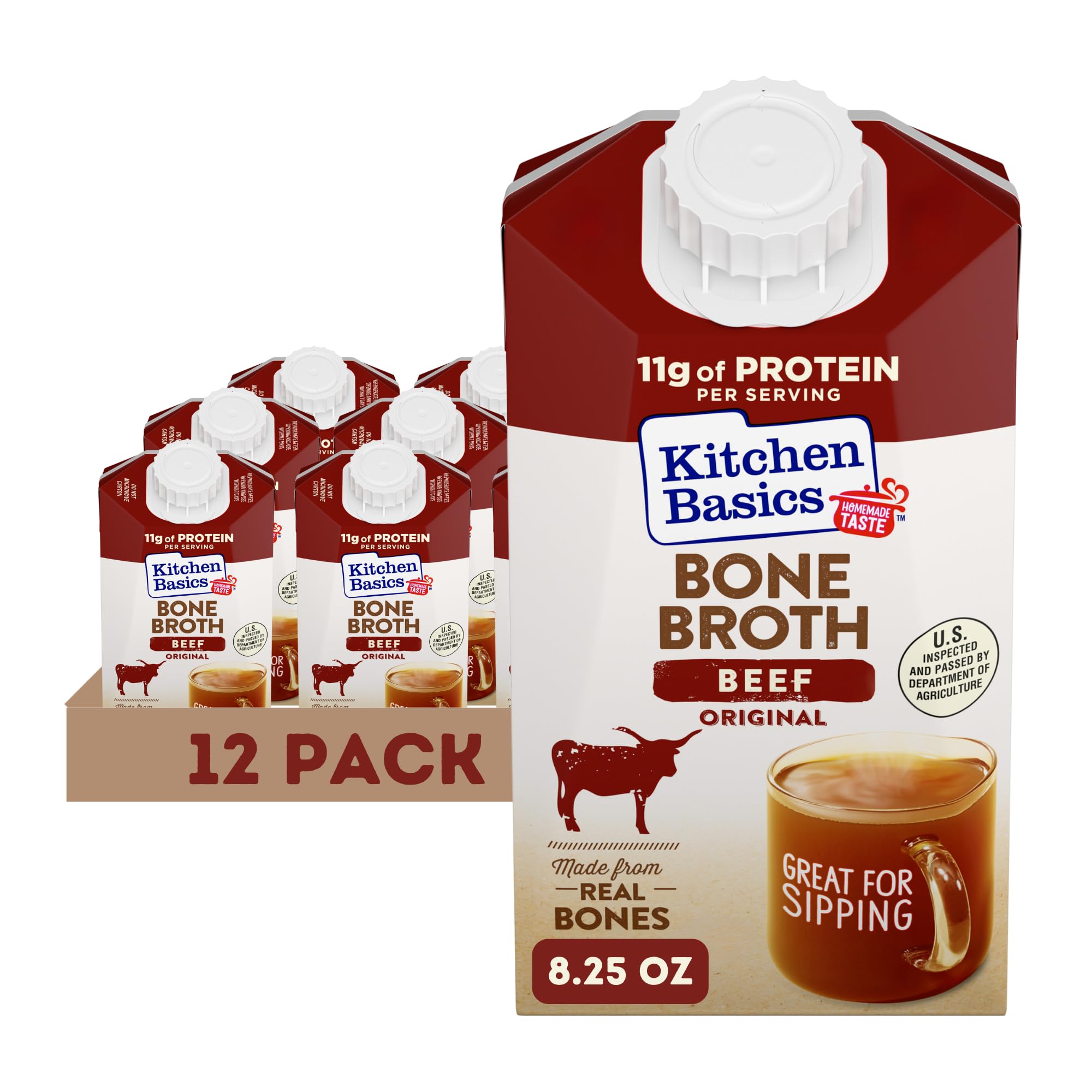Kitchen Basics Original Beef Bone Broth, 8.25 oz Carton, (Pack of 12)