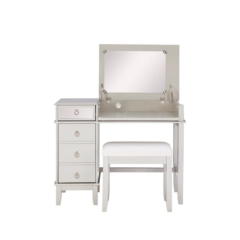 Linon Eva Wood and Mirrored Vanity Set in Silver