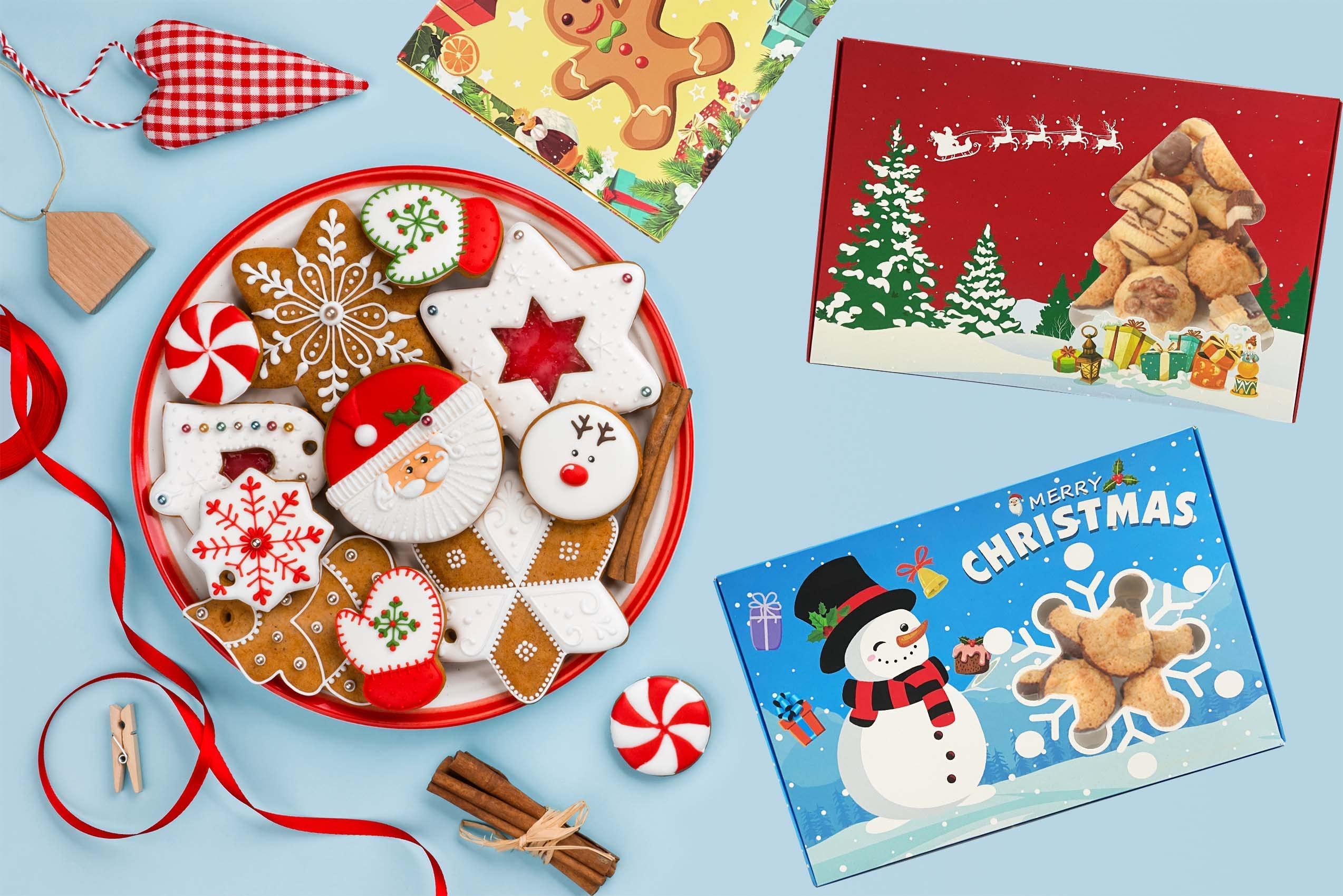 MISS FANTASY Christmas Cookie Boxes with Window 20 Pack Cookie Containers for Gift Giving Cookie Exchang Containers Boxes Holiday Cookie Containers for Treats Cookie Containers for Gift Giving