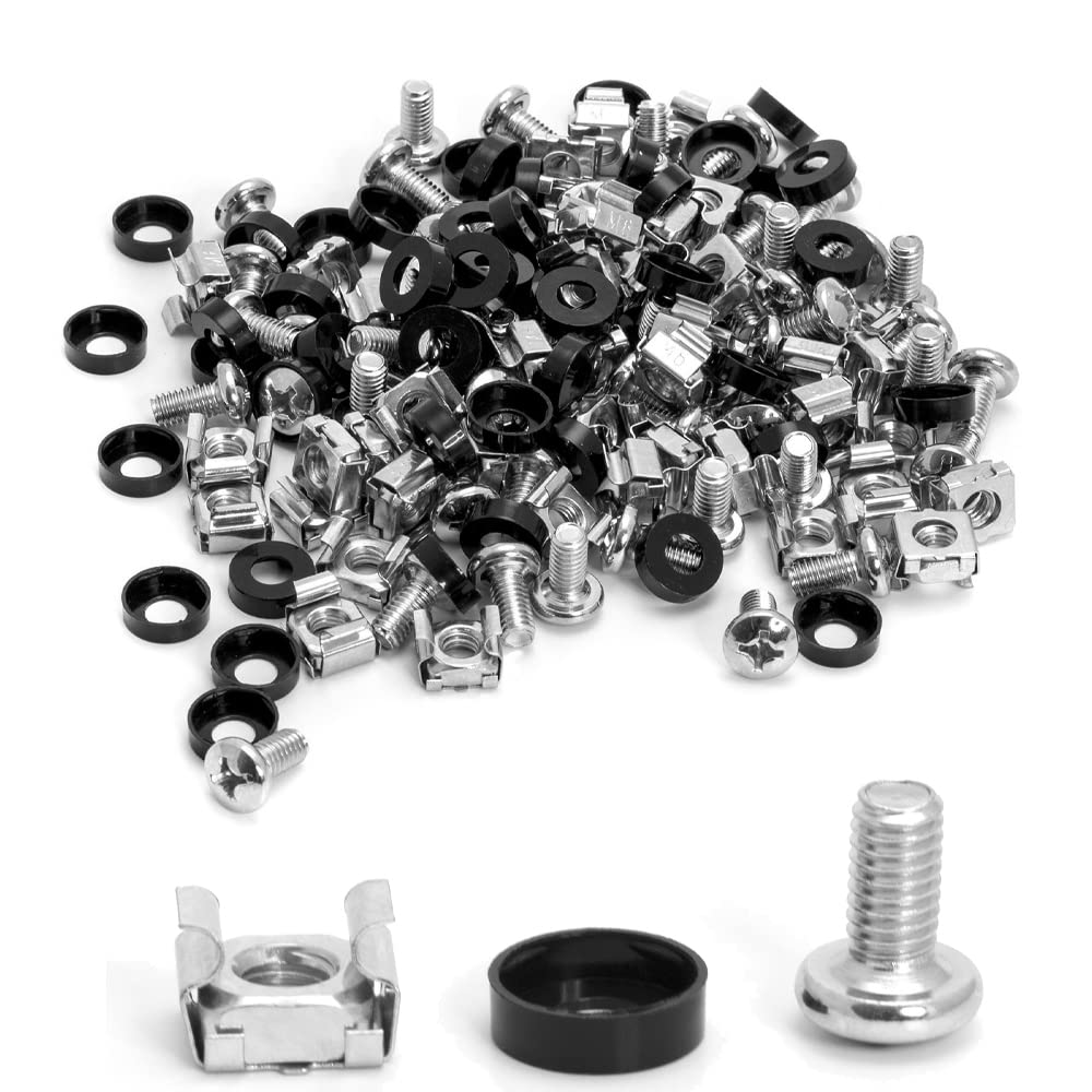 MMOBIEL 50 Pack Cage Nuts, Screws and Washers M6 x 16mm Rack Mount & Washers for Rack Mount Server Cabinets, Rack Mount Server Shelves, Routers