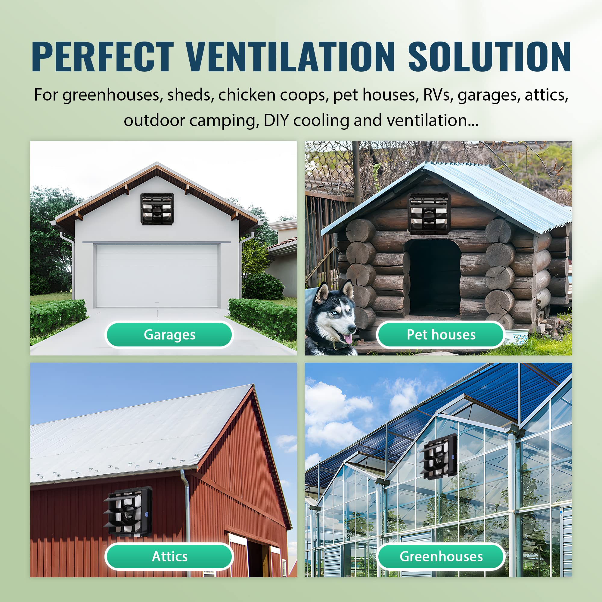 Mxmoonfree Solar Powered Exhaust Fan Kit, 30W Solar Panel + 10'' High-airflow Shutter Exhaust Fan, Ventilation Solution for Greenhouse, Sheds, Chicken Coops, Pet Houses, RVs, Garages, Attics