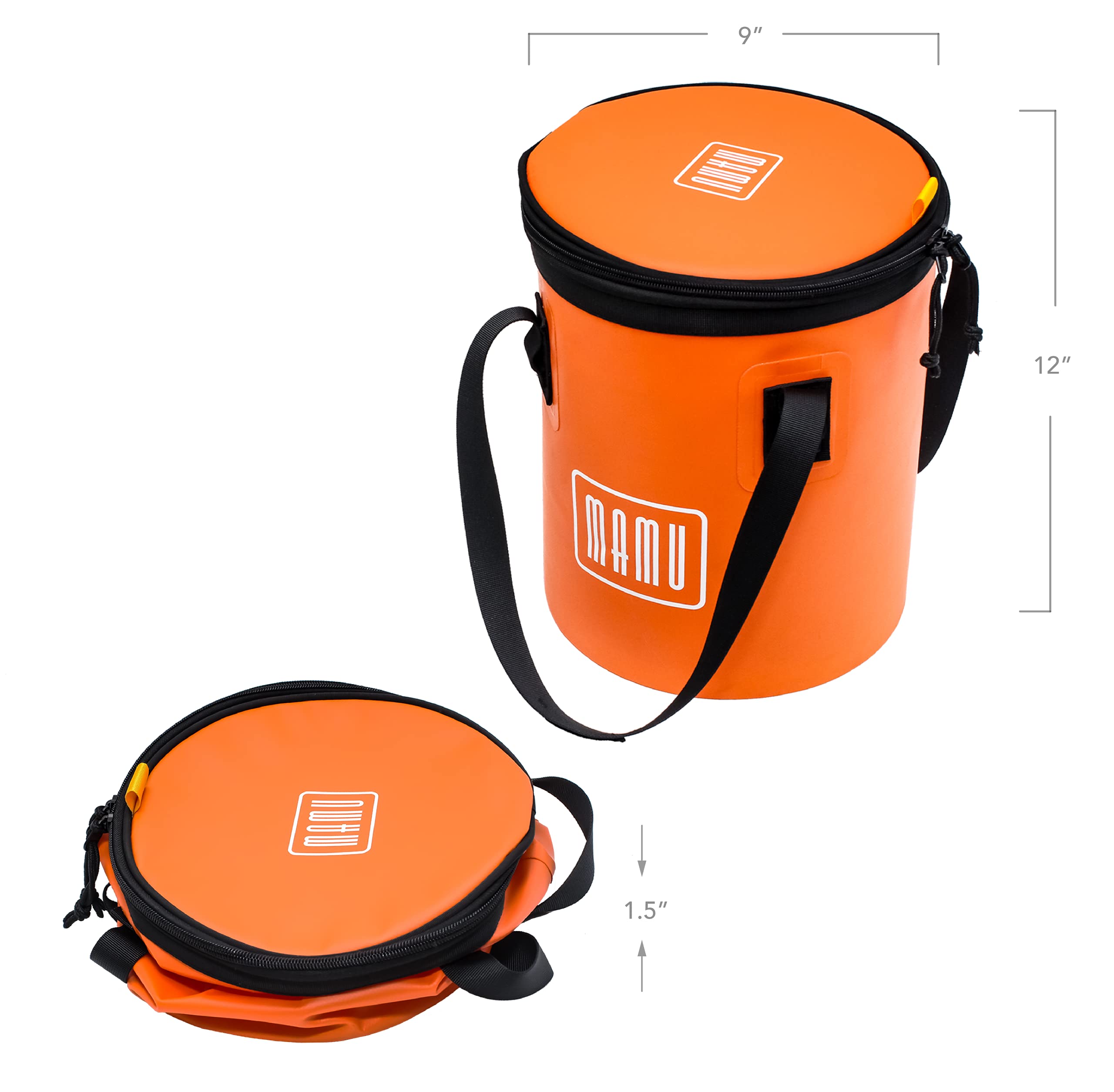 MAMU Collapsible Bucket with Zipper Lid - Waterproof Compact Portable Water Container Foldable Wash Basin with Handle, Lid and Shoulder Strap