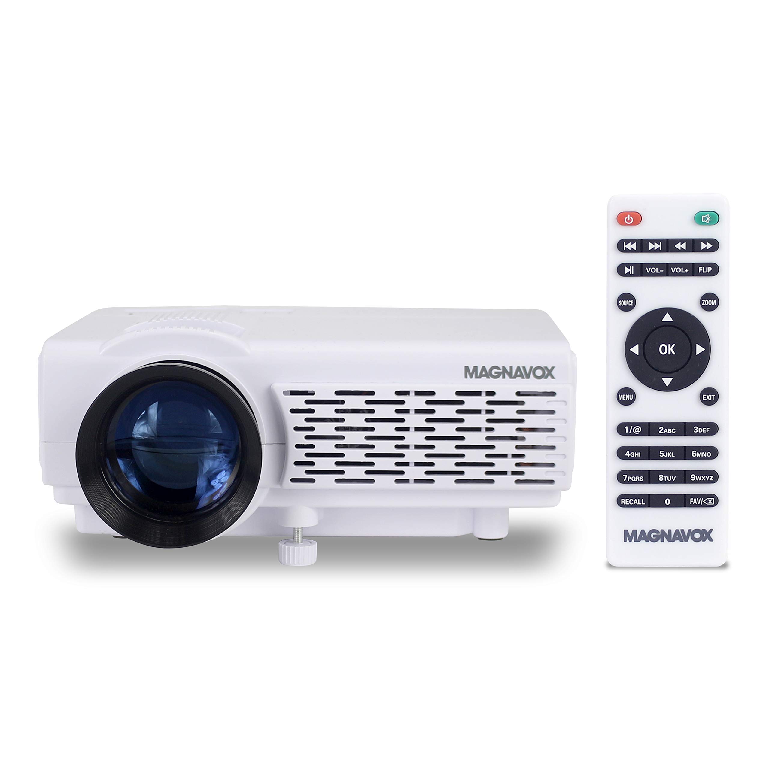 Magnavox MP601 Portable Home Theater Projector with Bluetooth Wireless Technology and Remote in White | Supports 1080p HD Quality | HDMI, USB, AV, & VGA Ports |
