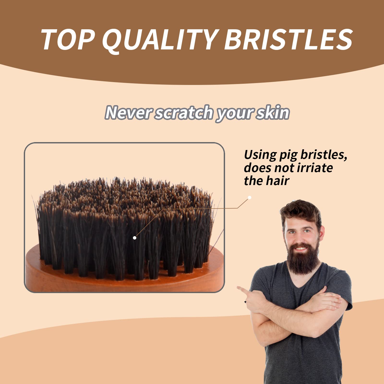 YAFIYGI Mustache Brush for Men Beard Brush with Handle Natural Boar Bristle Round Mini Brush Style Grooming for Black Men Small Pocket Sized Cepillo Para Barba de Hombre