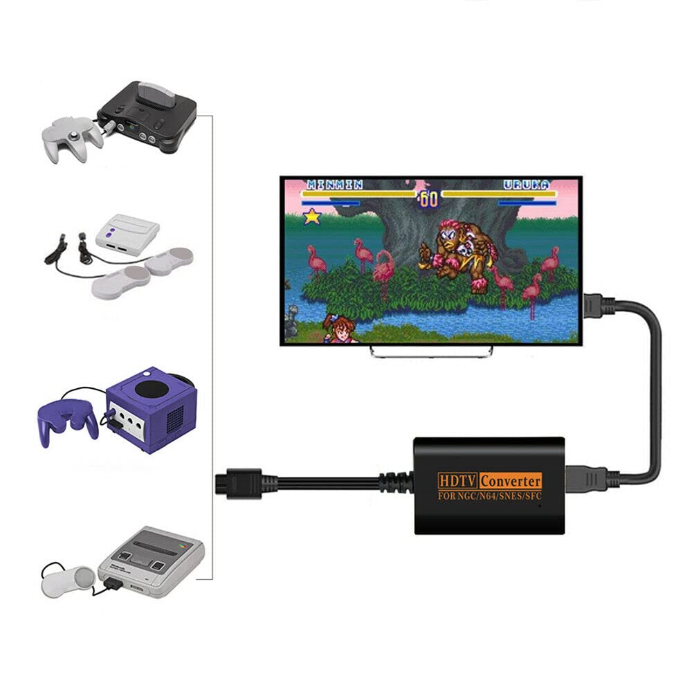 Paddsun N64 to HDMI Converter, Support 16:9 and 4:3 Convert, HDMI Adapter Converter w/HD Cable Compatible with Nintendo 64 N64, Super SNES (3-in-1), GameCube/SNES/N64